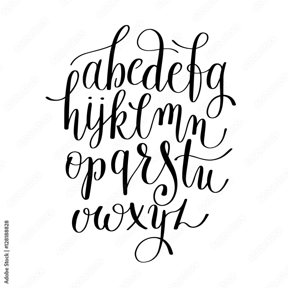 black and white hand lettering alphabet design, handwritten brus Stock ...