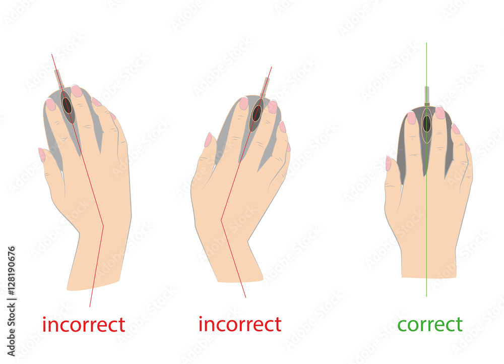 correct and incorrect to hold a computer mouse. vector illustration ...