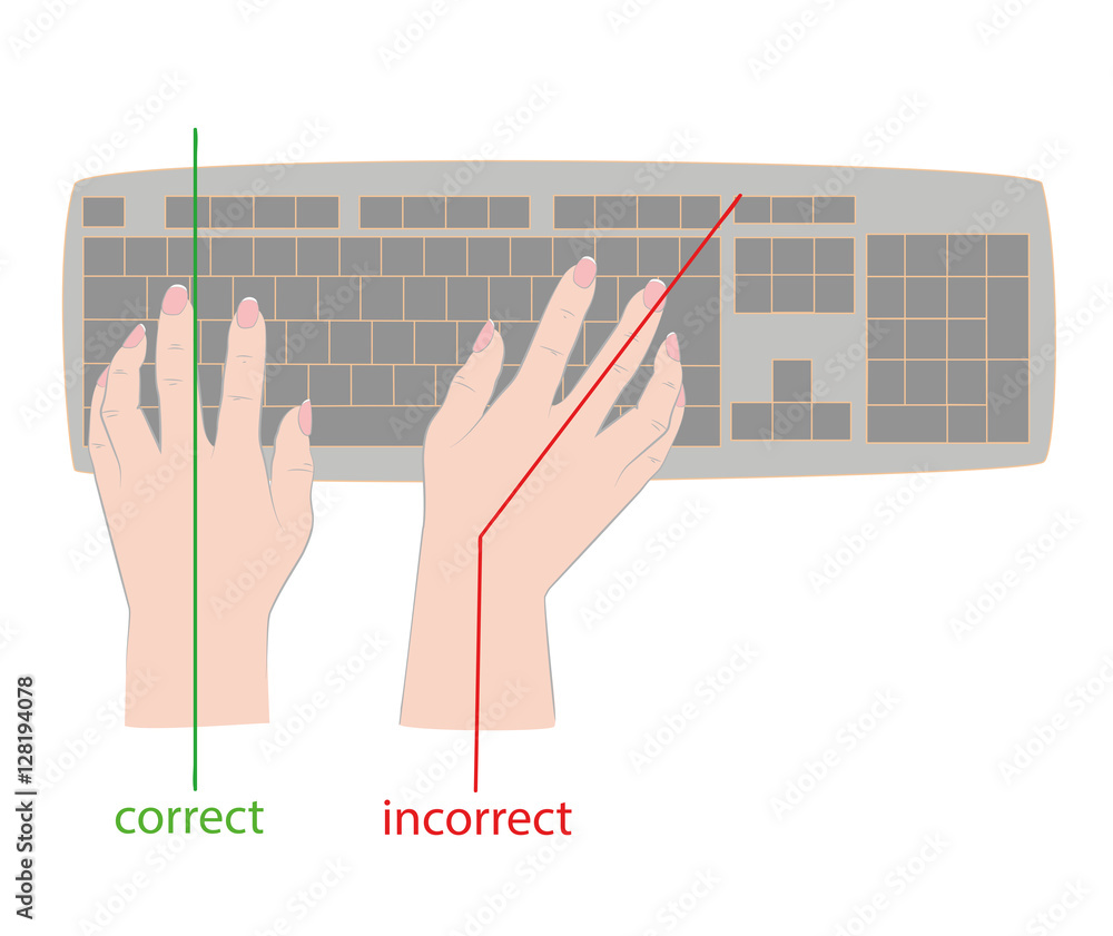 correct and incorrect hand position for keyboard. vector illustration ...