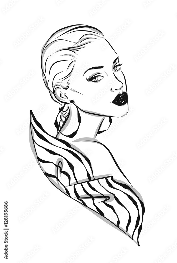 Beautiful line art woman illustration Stock Vector | Adobe Stock