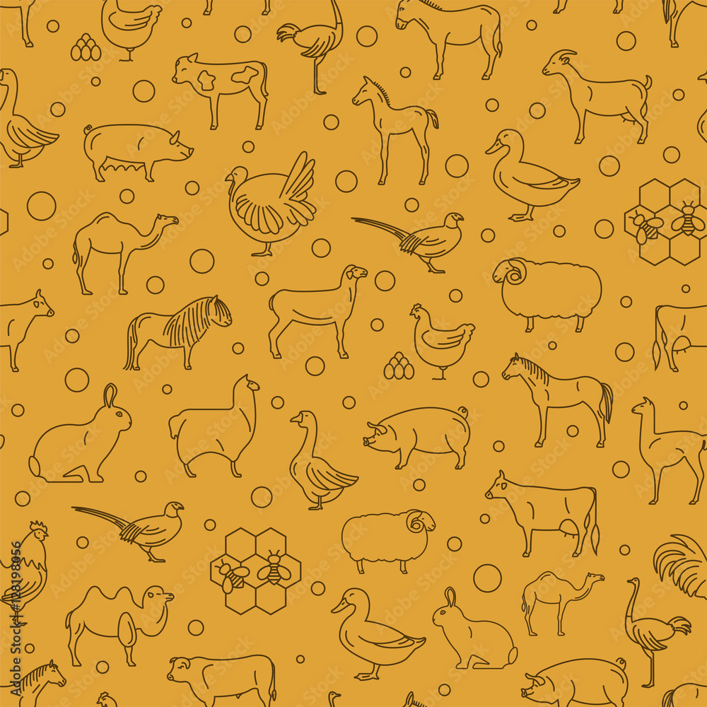 Farm animal thin line collection. Seamless patten. Flat design Stock ...