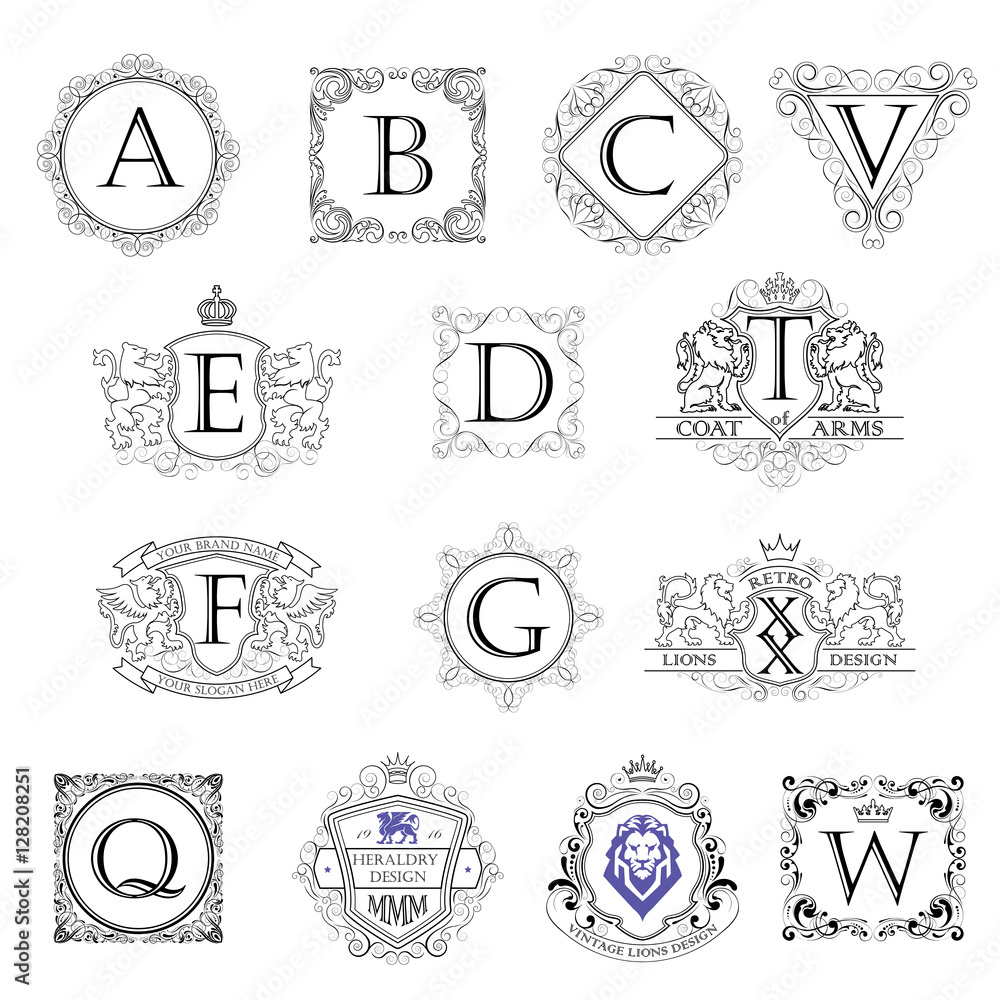 Set monogram outline coat of arms Stock Vector | Adobe Stock