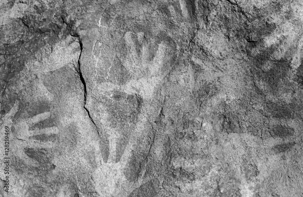 Handprints on rock Stock Photo | Adobe Stock