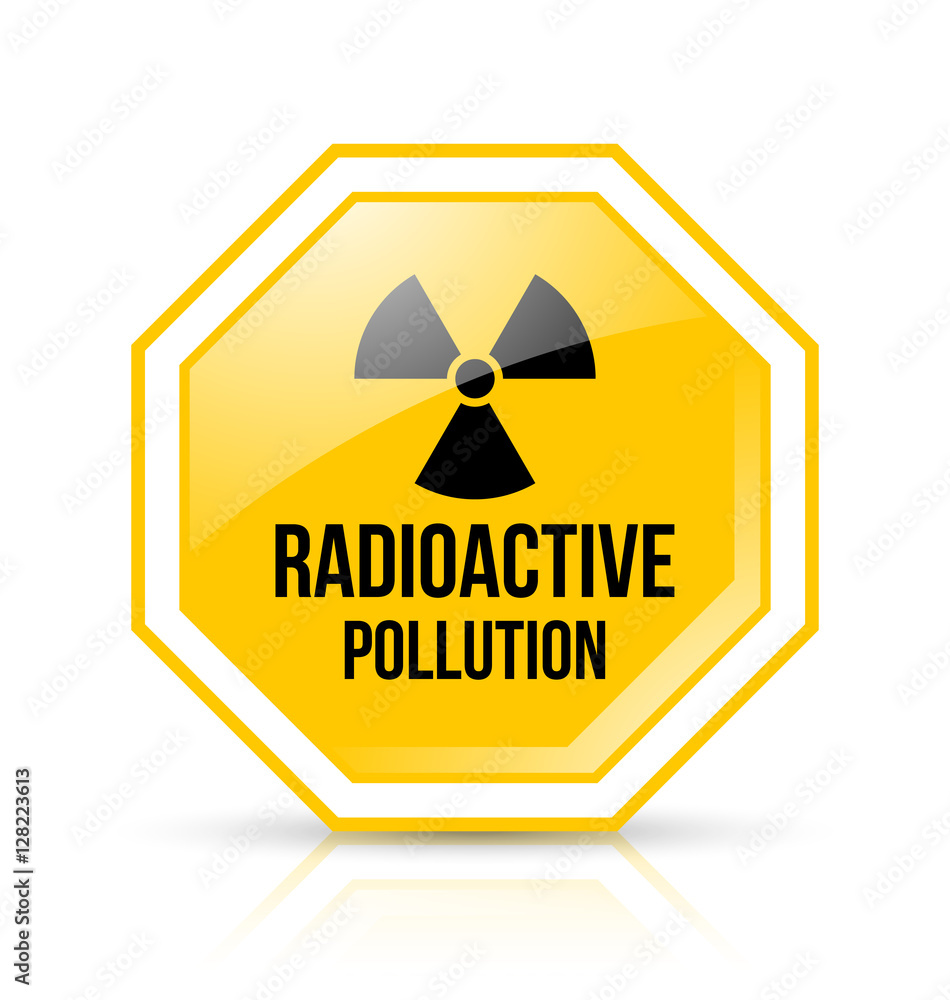 Yellow and black radioactive pollution sign with nuclear symbol on ...