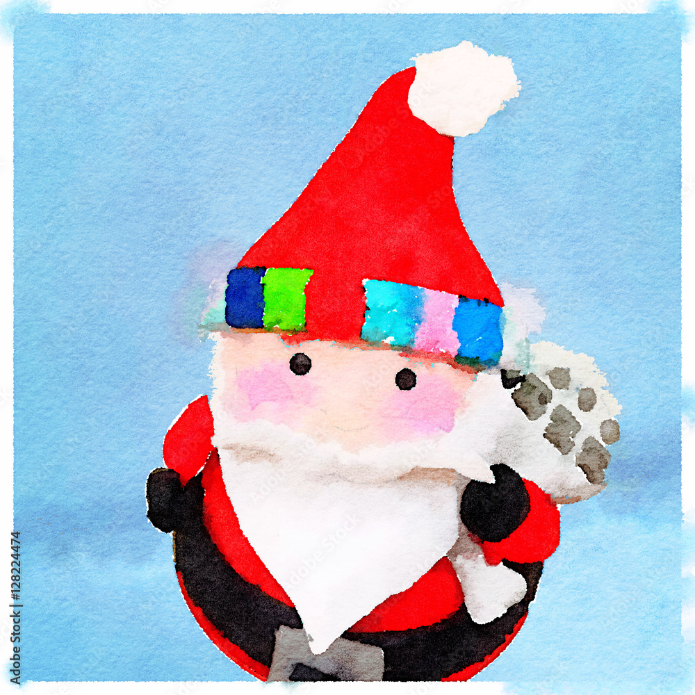 Digital watercolor painting of a Christmas Santa Claus wearing a hat ...