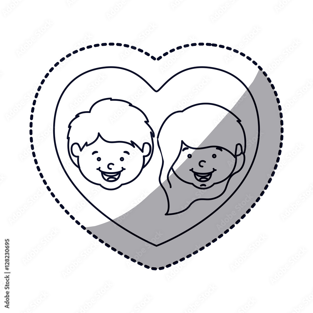 Boy and girl cartoon inside heart icon. Kid childhood little people and ...