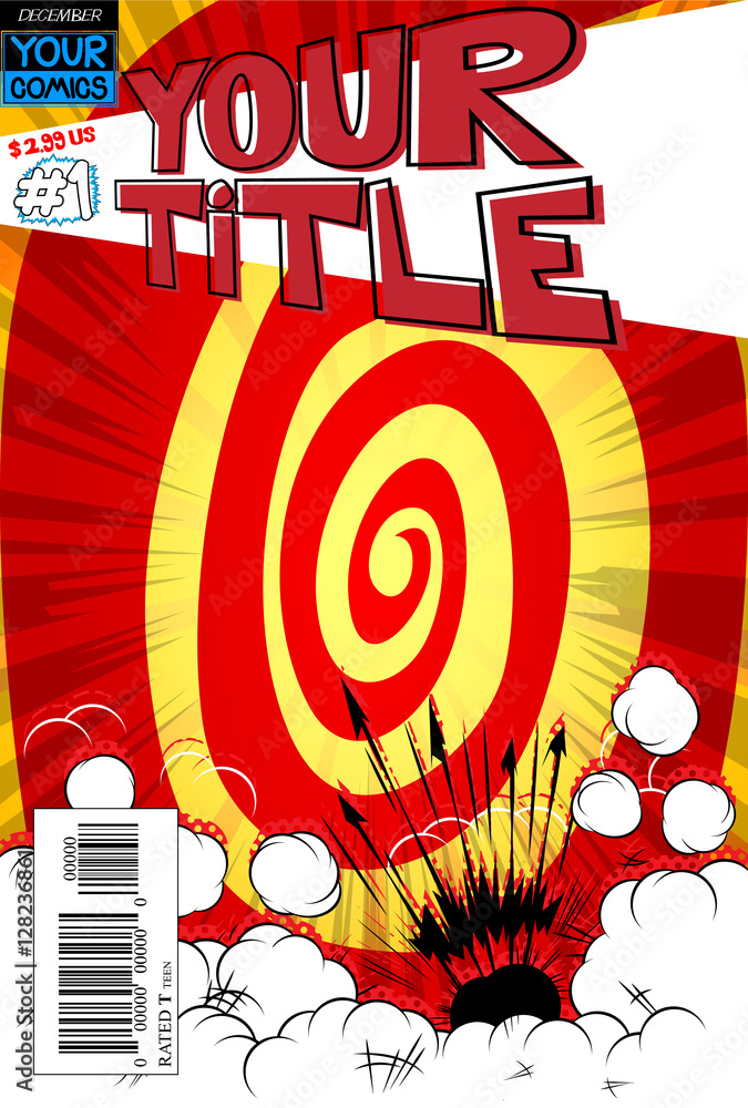 Editable comic book cover template, customizable title, bar code and ...