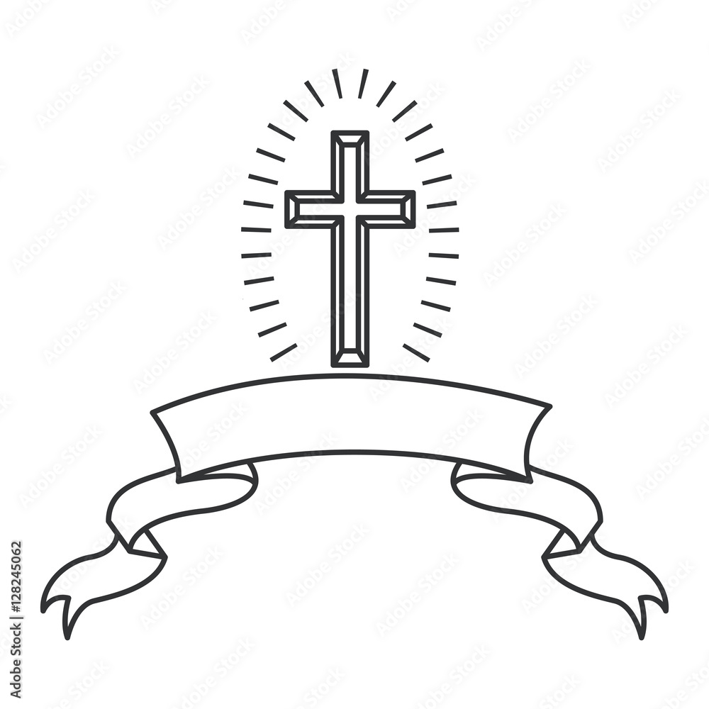 Cross and ribbon icon. Religion god pray faith and believe theme ...