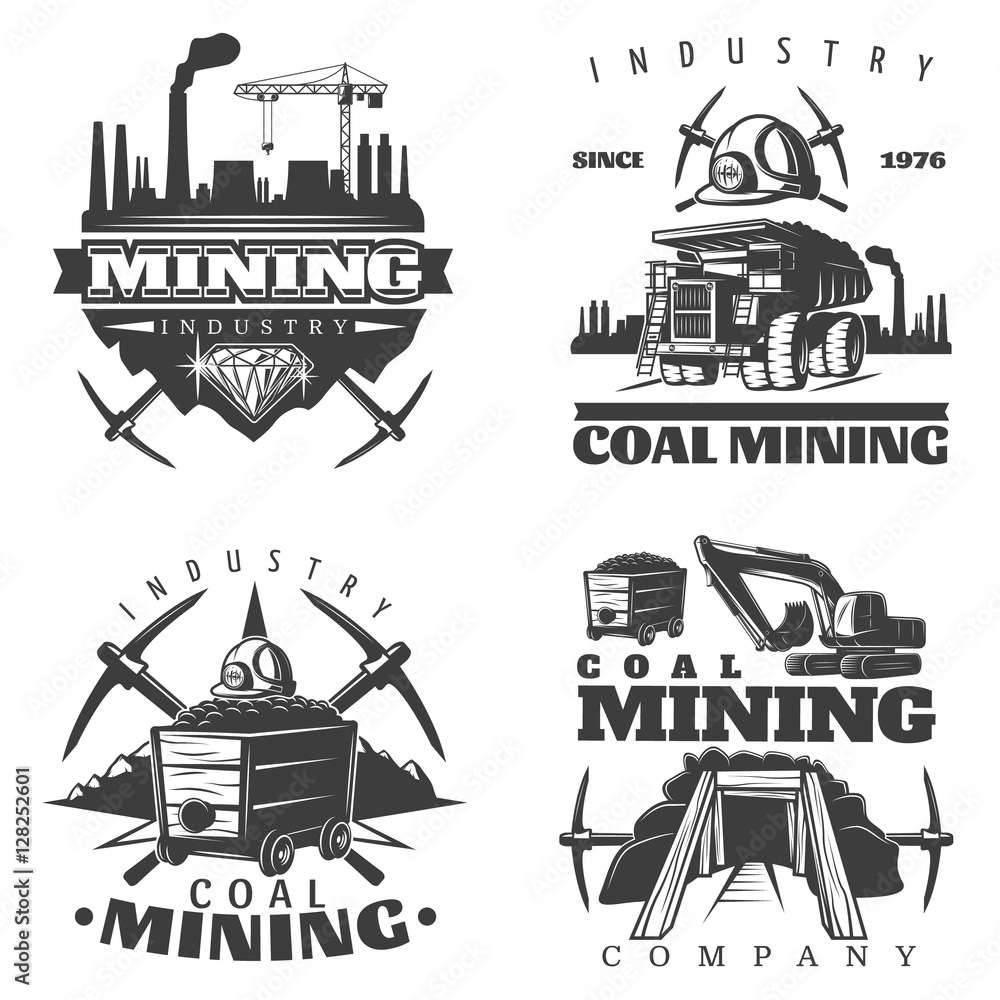 Mining Emblem Designs Set Stock Vector | Adobe Stock