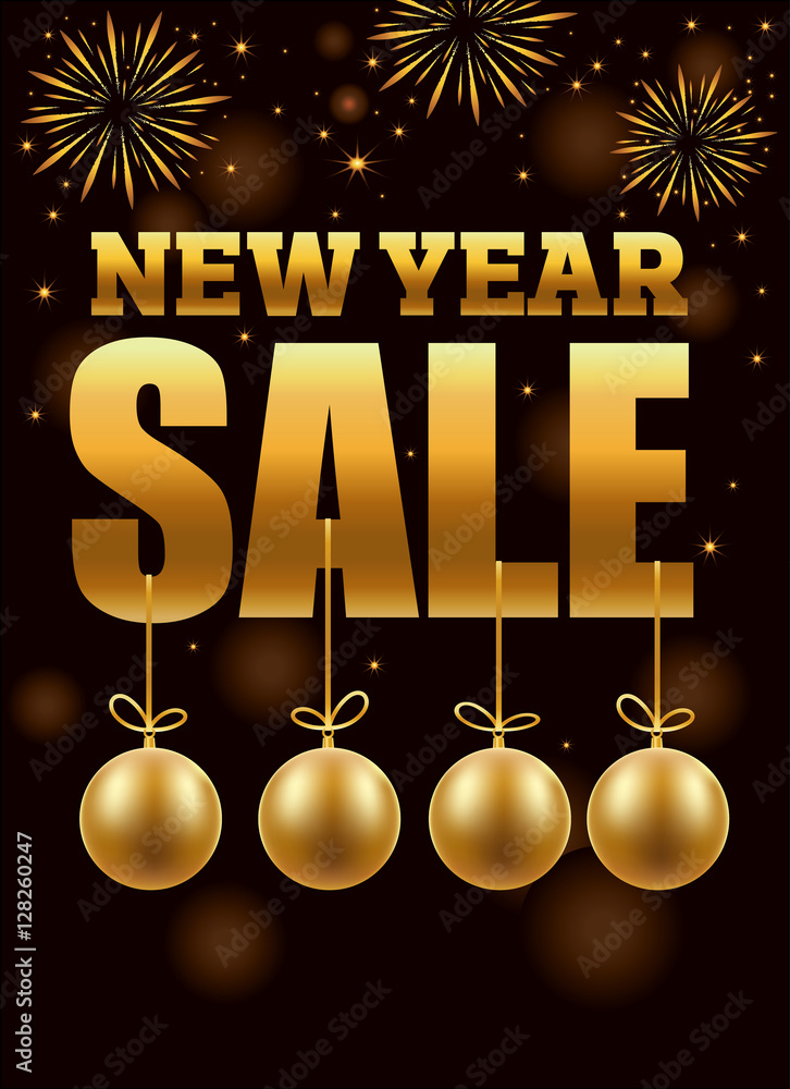Happy new year Sale card. Gold template over black background Stock ...