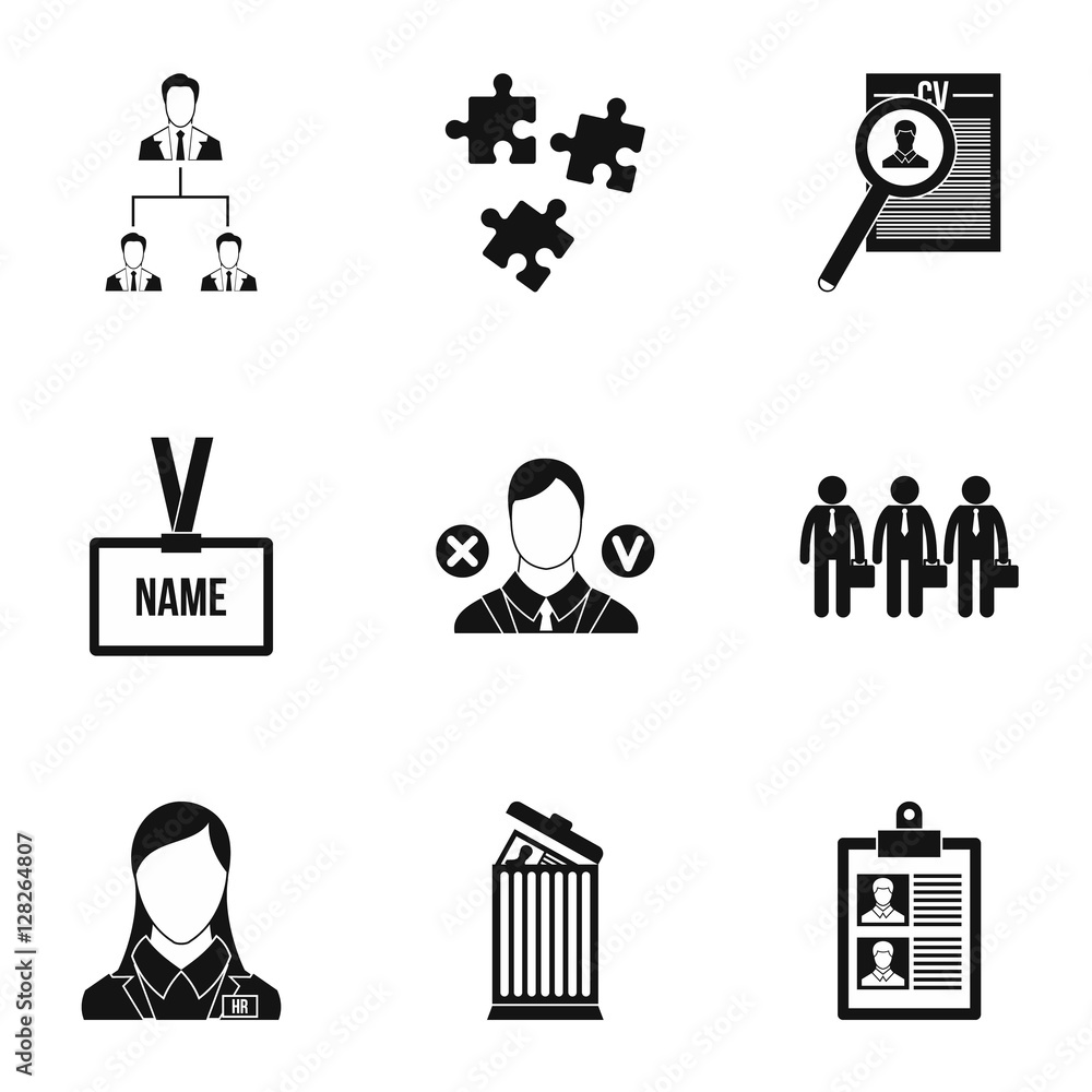 Staffing agency icons set. Simple illustration of 9 staffing agency ...
