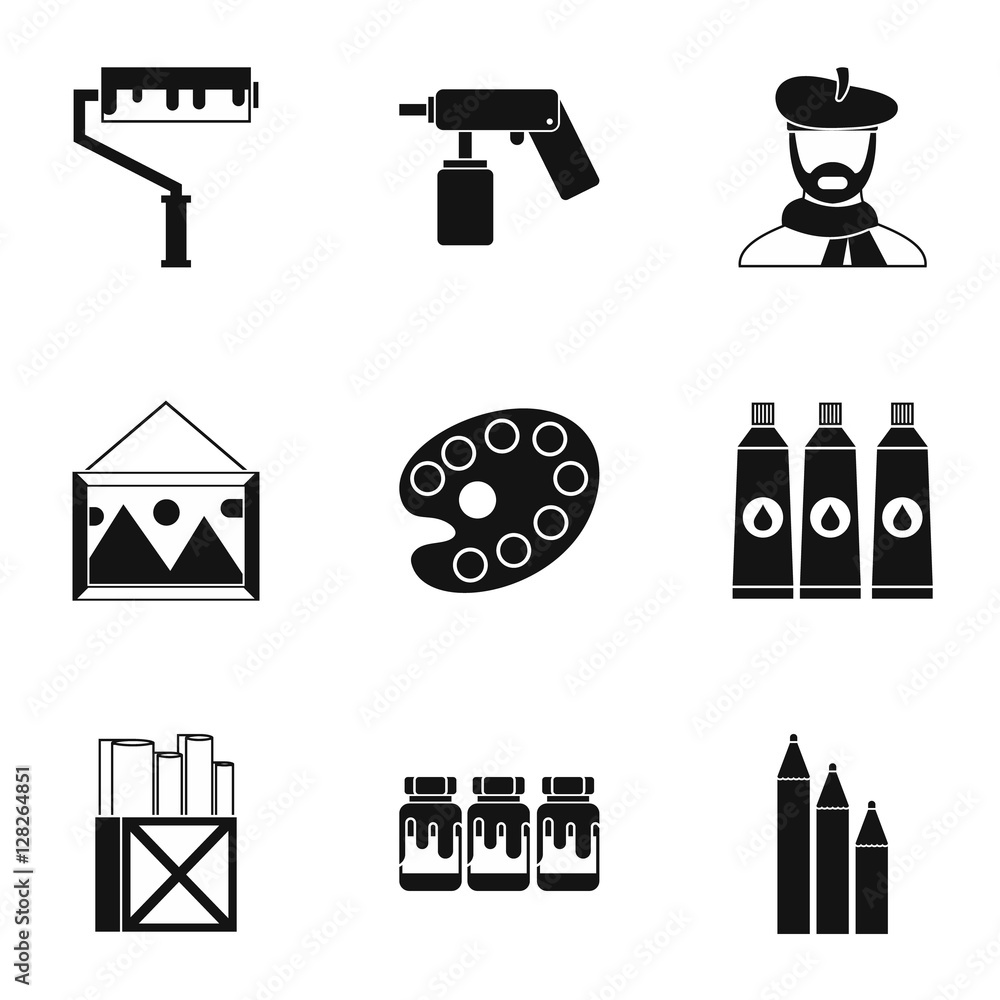 Paint drawing icons set. Simple illustration of 9 paint drawing vector ...