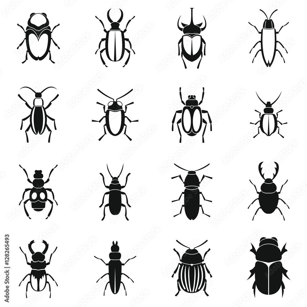 Bugs icons set. Simple illustration of 16 bugs vector icons for web ...