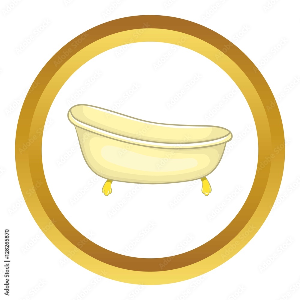 Bathtub vector icon in golden circle, cartoon style isolated on white ...