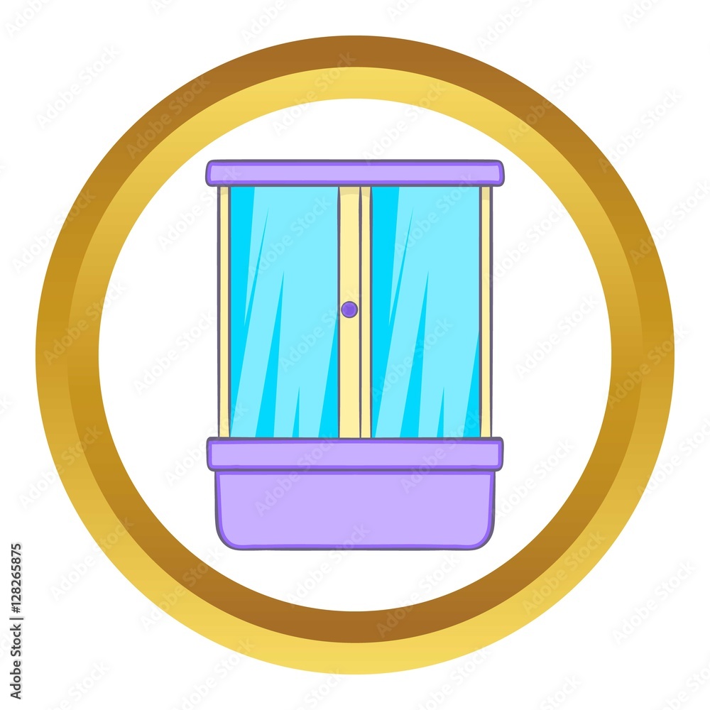 Shower cubicle vector icon in golden circle, cartoon style isolated on ...