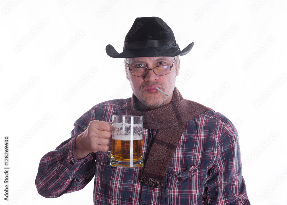 a man in a cowboy hat drinking beer Stock Photo | Adobe Stock