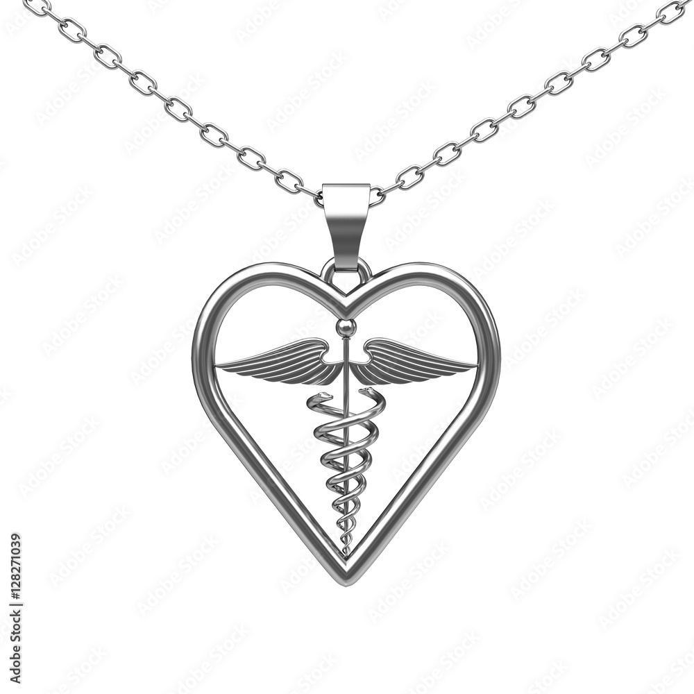 Silver Medical Caduceus Symbol Medallion. 3d Rendering Stock ...