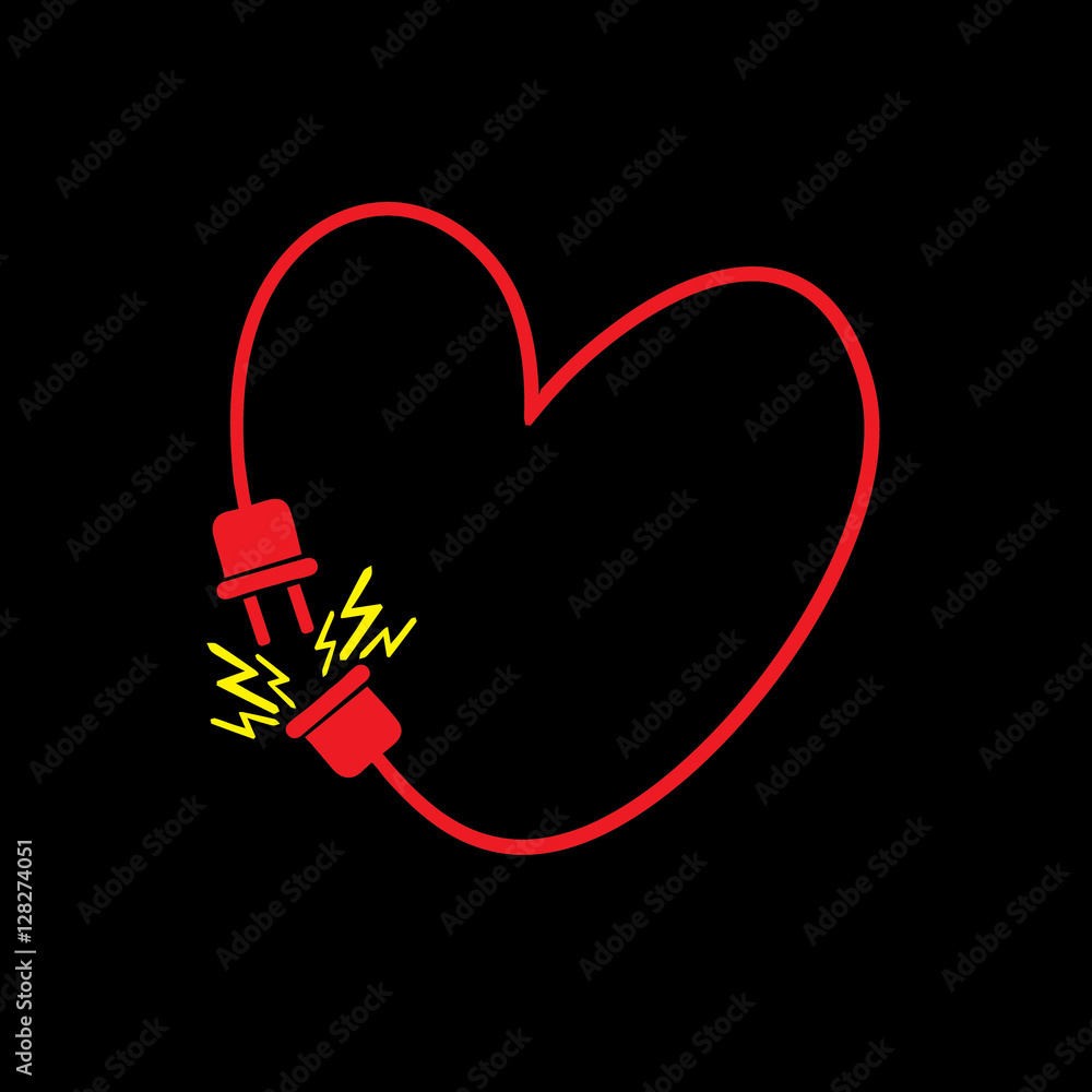 Vector heart made from electric line with plug. Stock Vector | Adobe Stock
