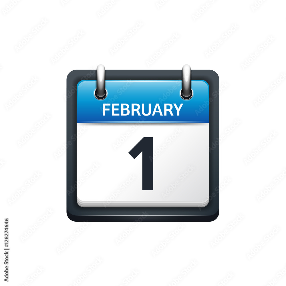 February 1. Calendar icon.Vector illustration,flat style.Month and date ...