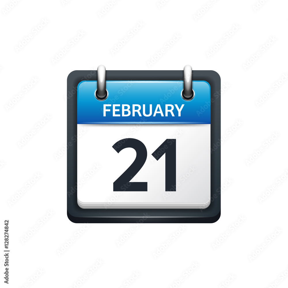 February 21. Calendar icon.Vector illustration,flat style.Month and ...