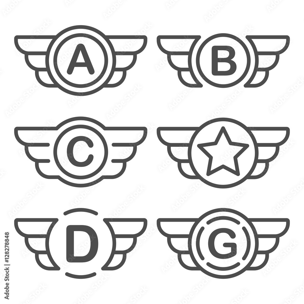 Set of the avia badges with wings. Aviation emblem set based on wing ...