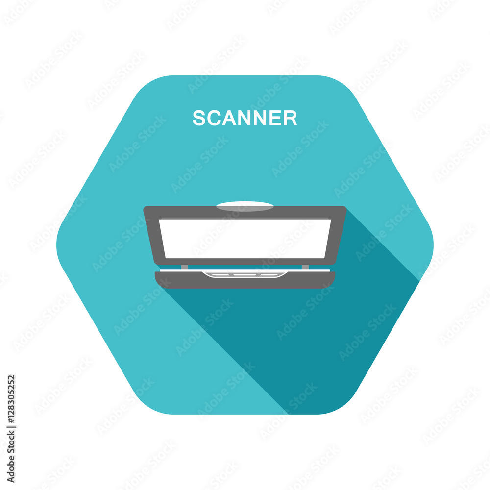 Vector hexagon icon of table scanner on the turquoise background with ...