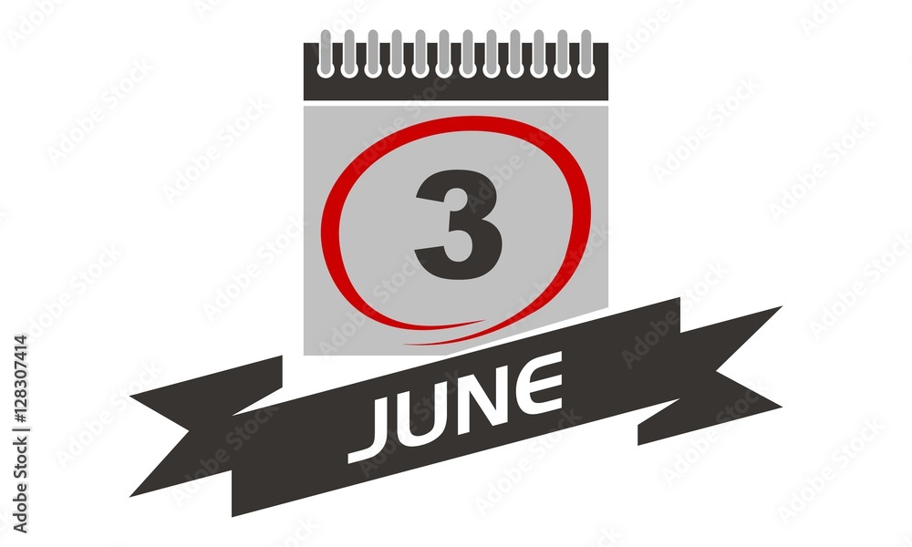 3 June Calendar with Ribbon Stock Vector | Adobe Stock
