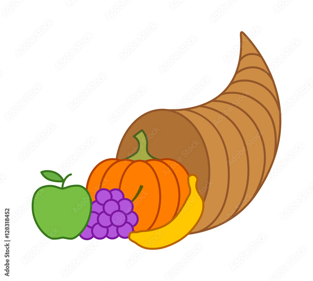 Cornucopia horn of plenty or thanksgiving basket flat illustration for ...