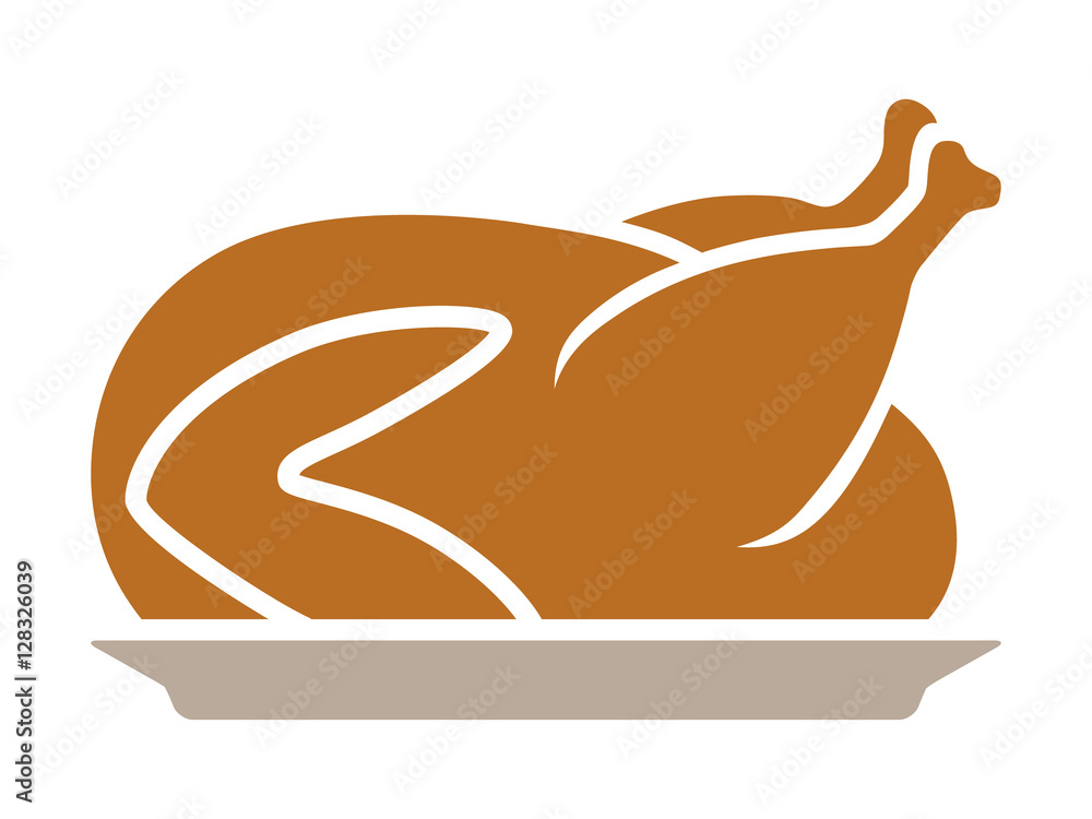 Thanksgiving turkey dinner on a plate flat color icon for apps and ...