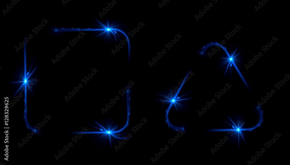 Glowing frames black background. Square glow borders. Sparkling ...