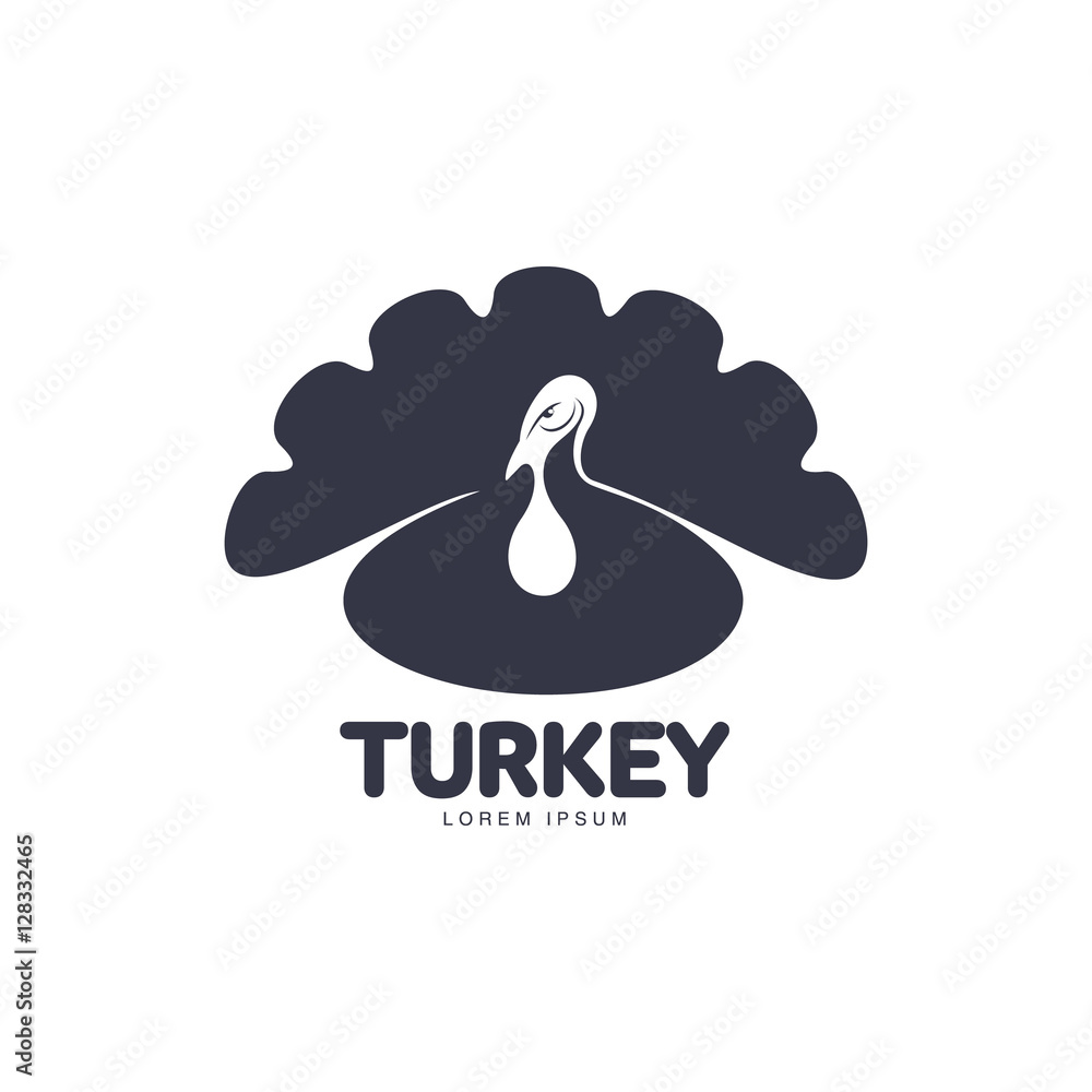 Stylized simplified turkey silhouette graphic logo template, vector ...