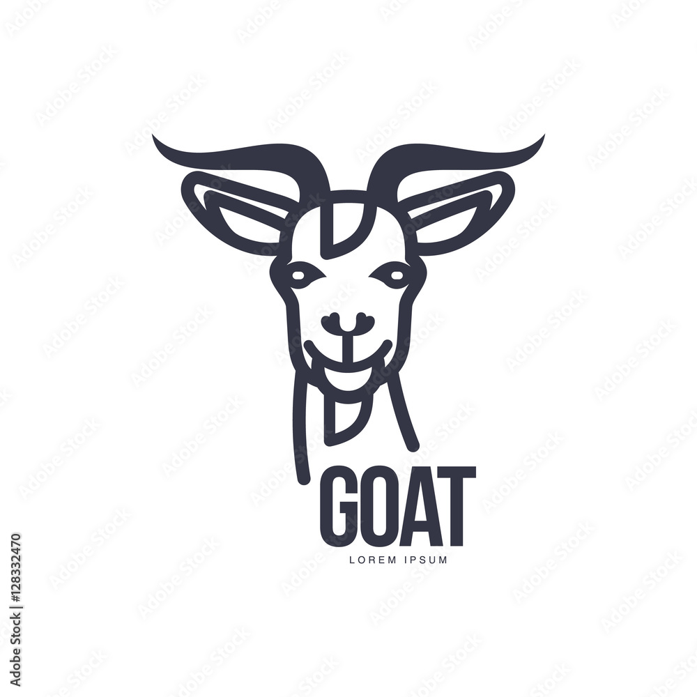 Front view goat head logo template for meat and dairy products, cartoon ...