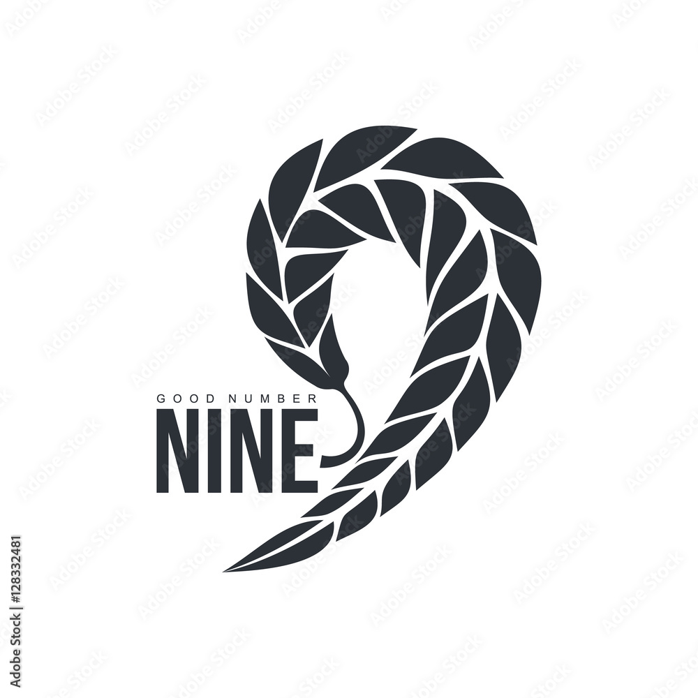 Black and white number nine logo template formed by wheat ear, vector ...
