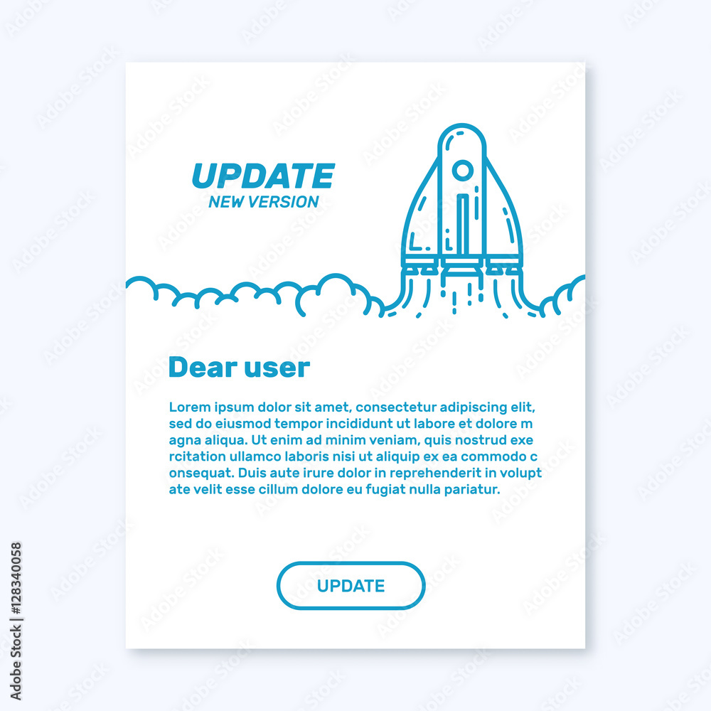 Vector illustration of concept Update technology and rocket in flat ...