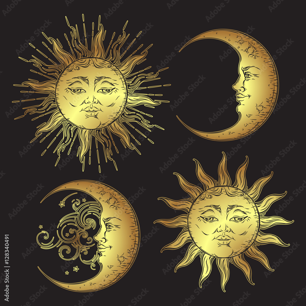 Crescent Moon And Sun Art