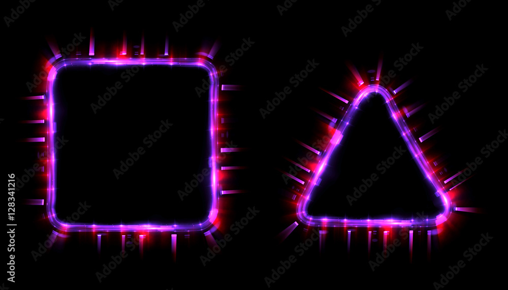 Glowing frames black background. Square glow borders. Sparkling ...