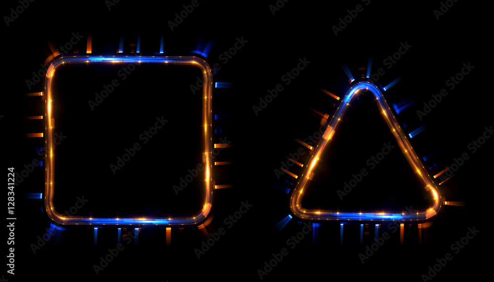 Glowing frames black background. Square glow borders. Sparkling ...