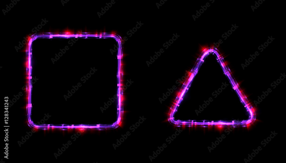 Glowing frames black background. Square glow borders. Sparkling ...