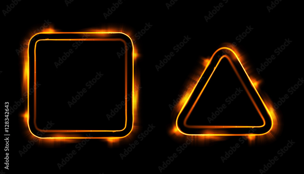 Glowing frames black background. Square glow borders. Sparkling ...