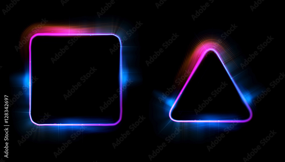 Glowing frames black background. Square glow borders. Sparkling ...