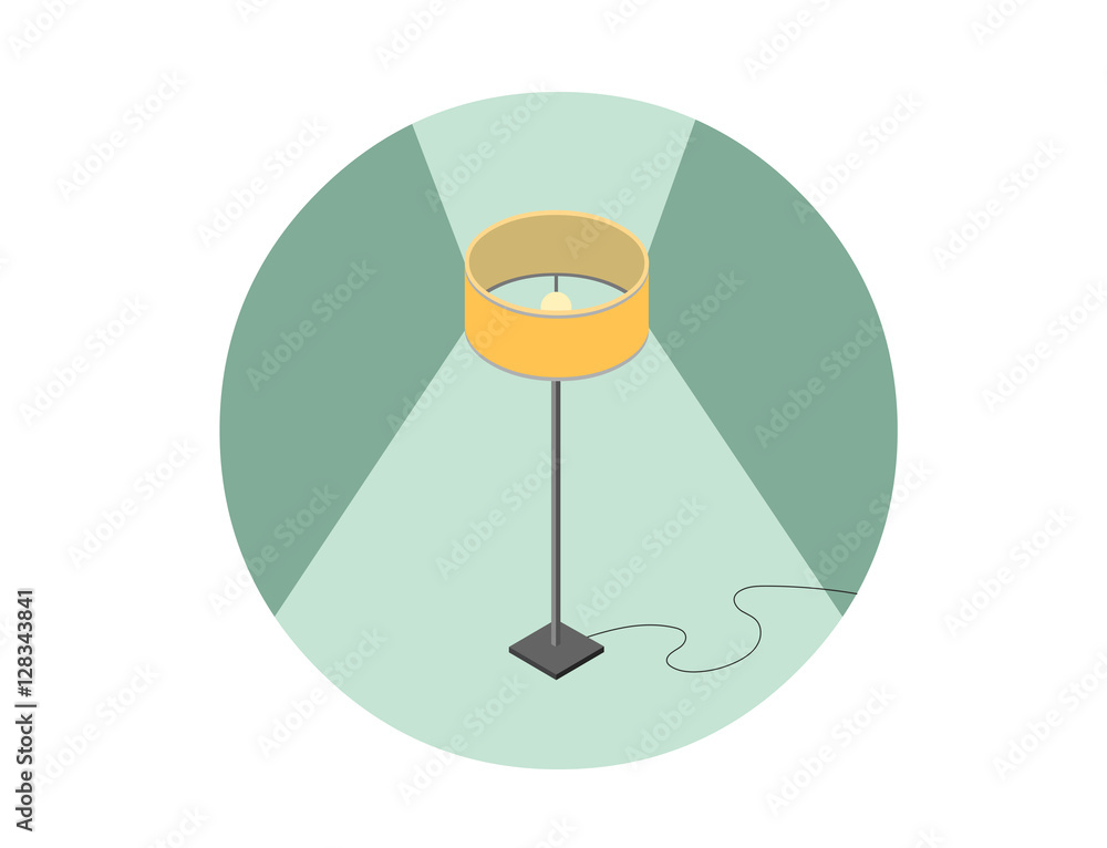 Vector isometric illustration of floor lamp, 3d flat interior design ...