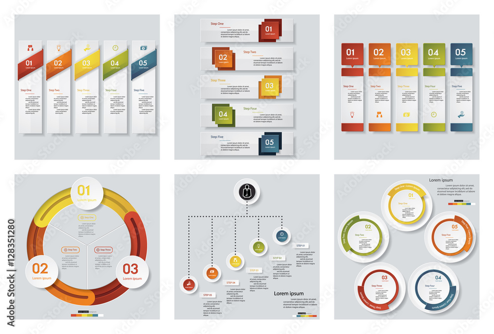 Collection of 6 design colorful presentation templates. Vector ...