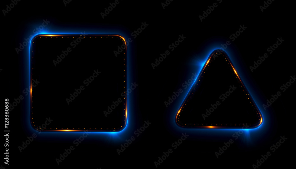 Glowing frames black background. Square glow borders. Sparkling ...