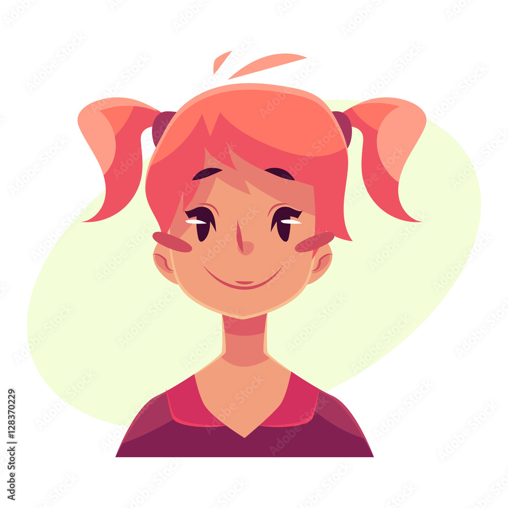 Teen girl face, neutral facial expression, cartoon vector illustrations ...
