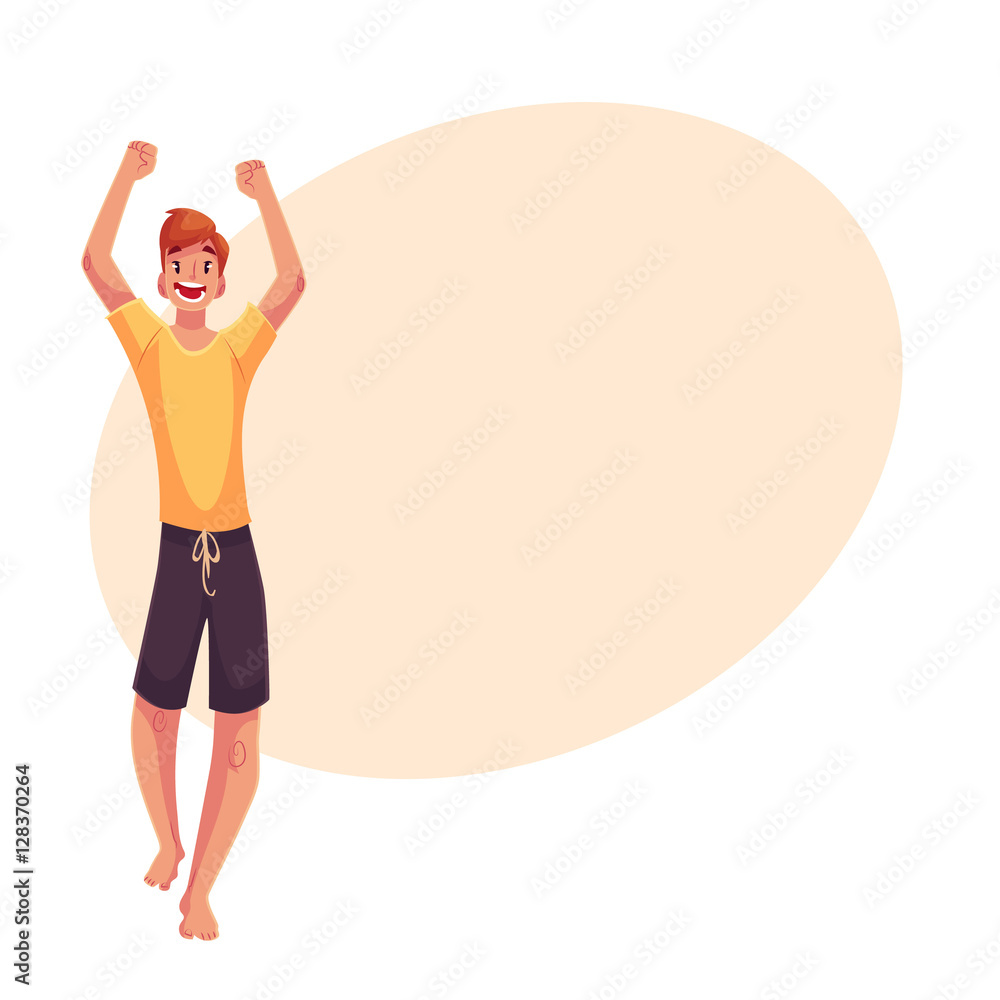Young barefooted man in sun glassses dancing, cartoon style vector ...