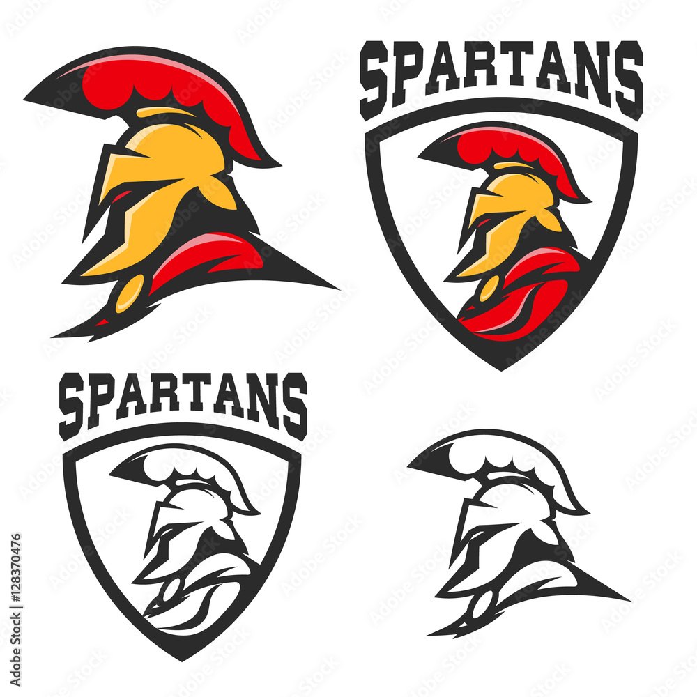 Set of emblems with Spartan helmet . Design element for logo, label ...