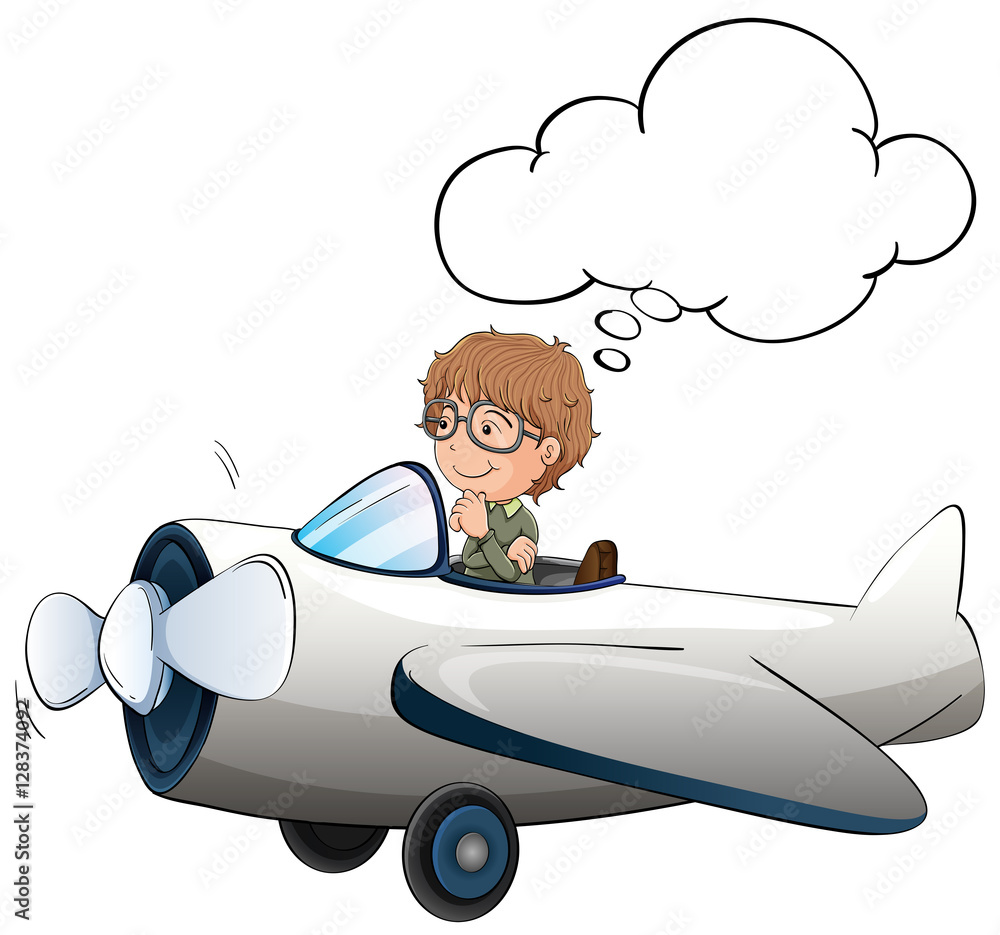 Boy flying jet plane in the sky Stock Vector | Adobe Stock