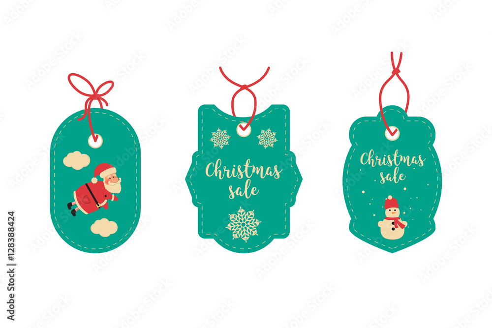 Set Retro Christmas Tag. Collection of Christmas design elements ...
