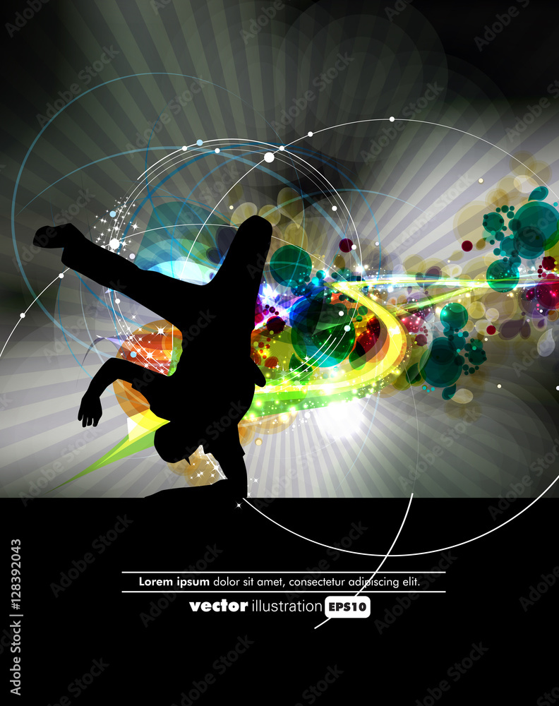 Dancing silhouette, breakdance, vector illustration Stock Vector ...