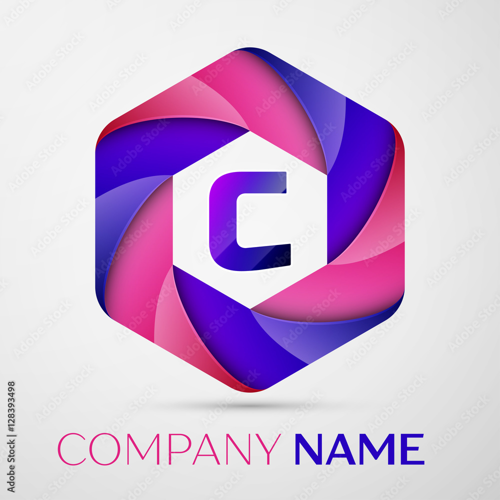 C Letter colorful logo in the hexagonal on grey background. Vector ...